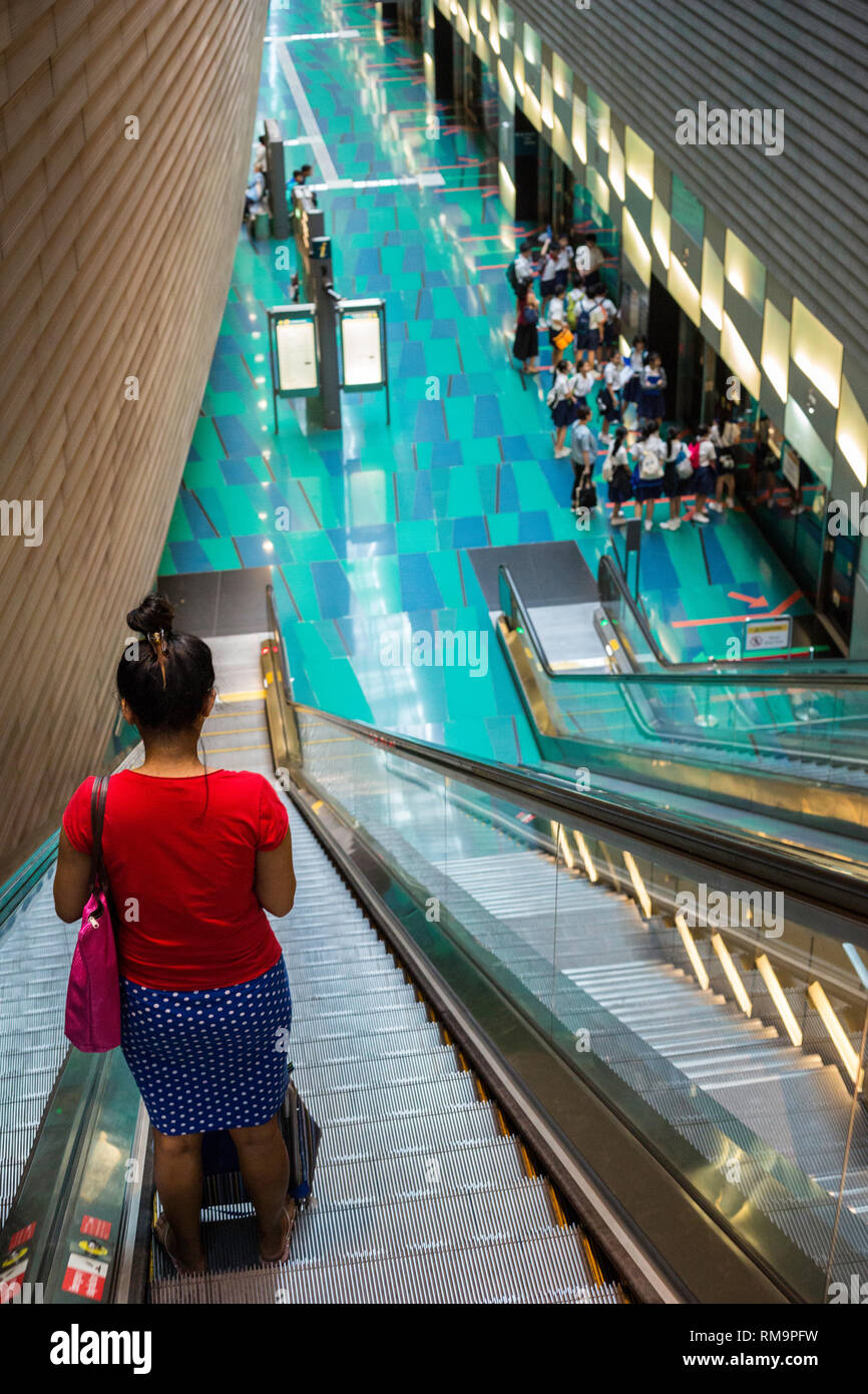 Singapore MRT Mass Rapid Transit Stadium Station, Escalator Leading ...