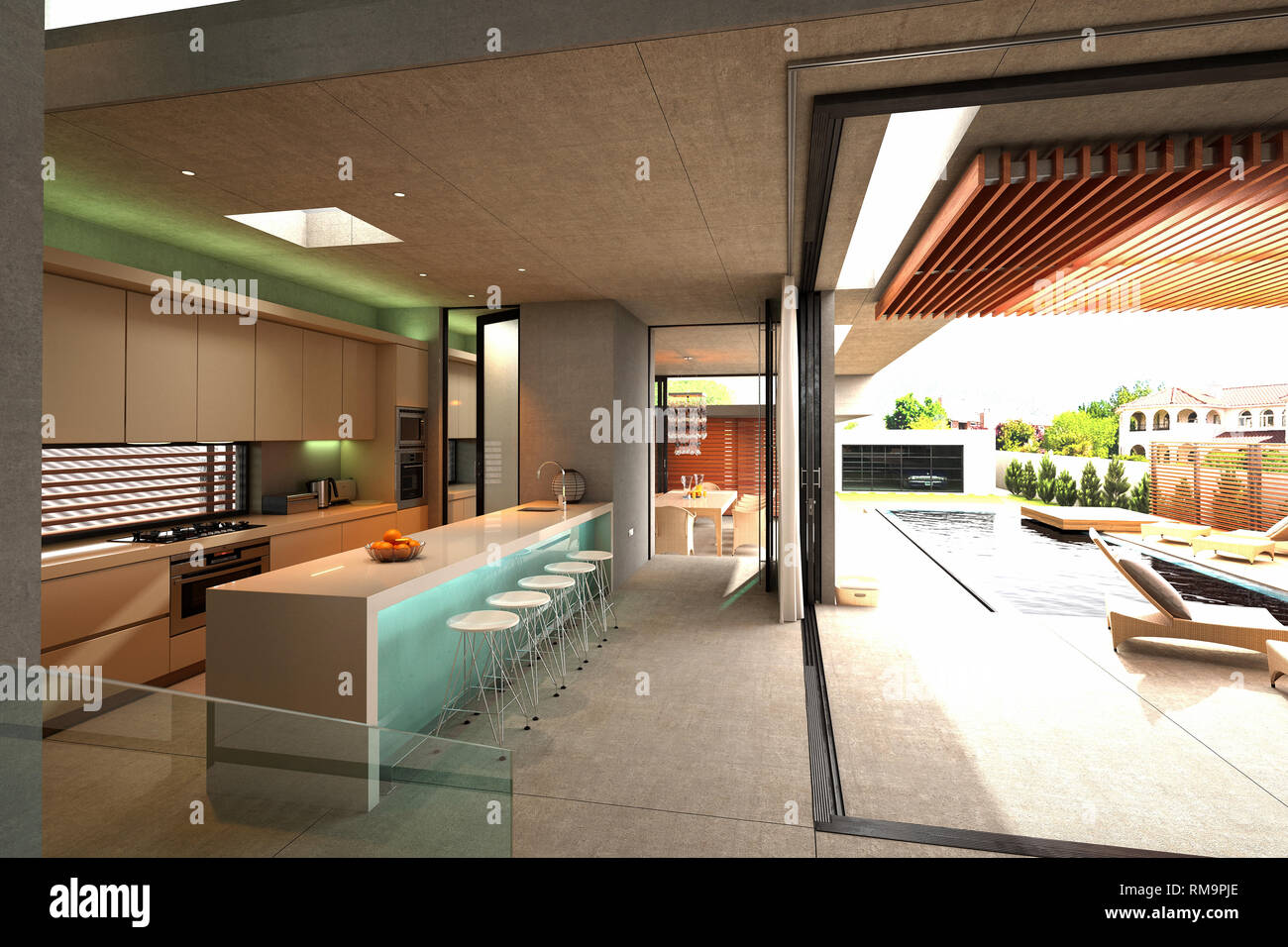 3d render modern house interior Stock Photo - Alamy