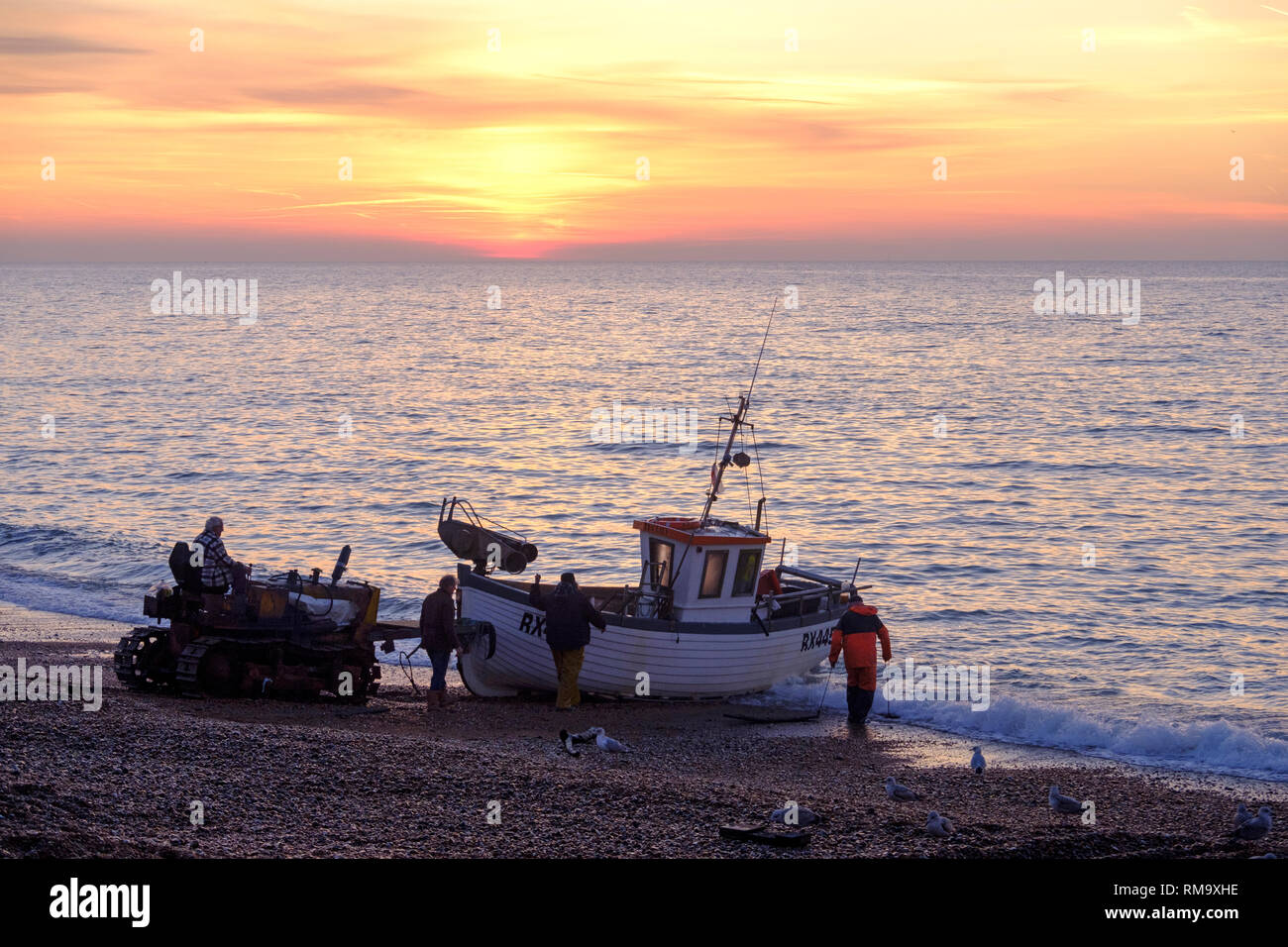Hastings, East Sussex, UK. 14th Feb, 2019. Hastings fishing boat being ...