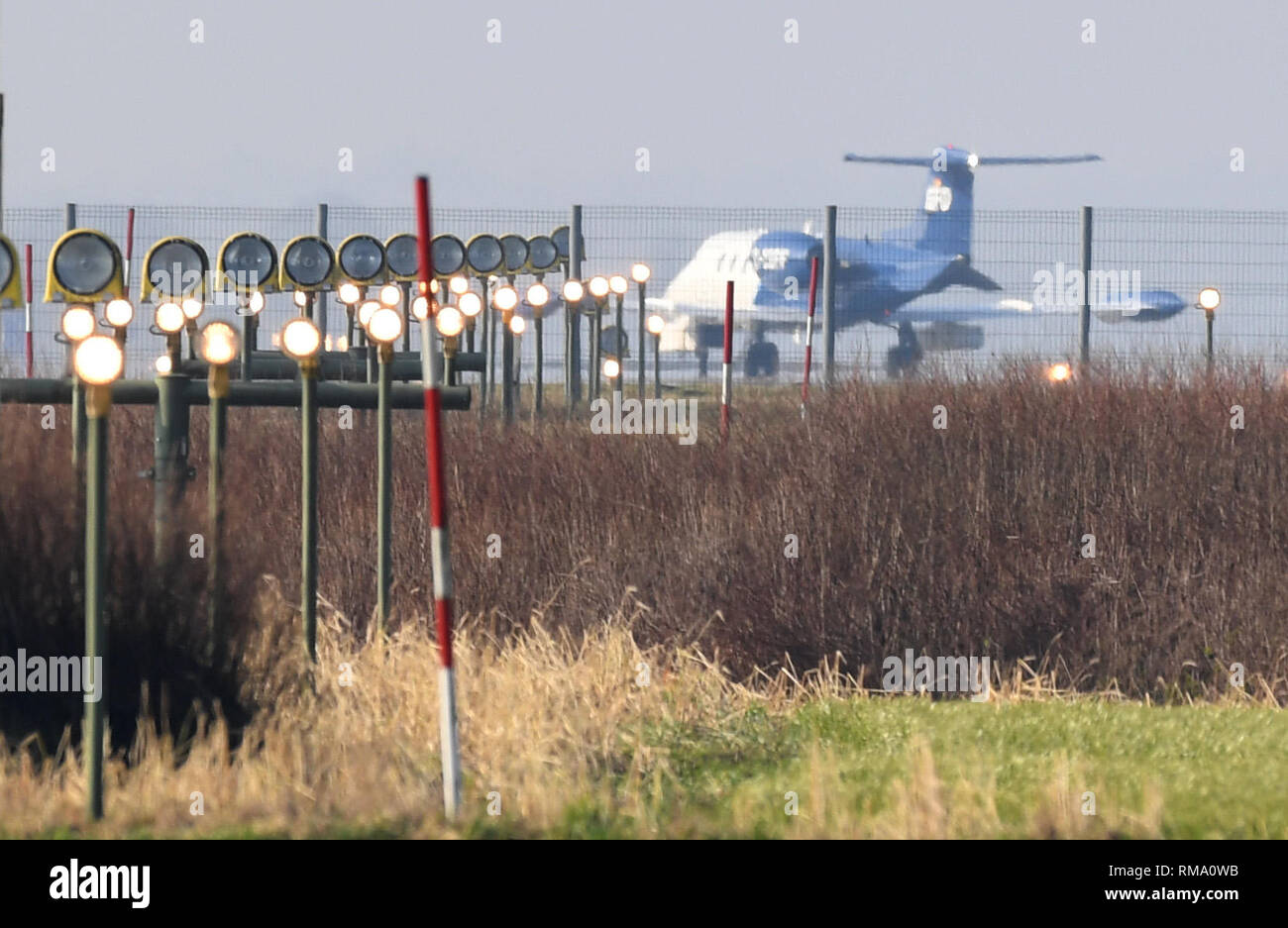 Hohn, Germany. 14th Feb, 2019. A Learjet for the target representation ...