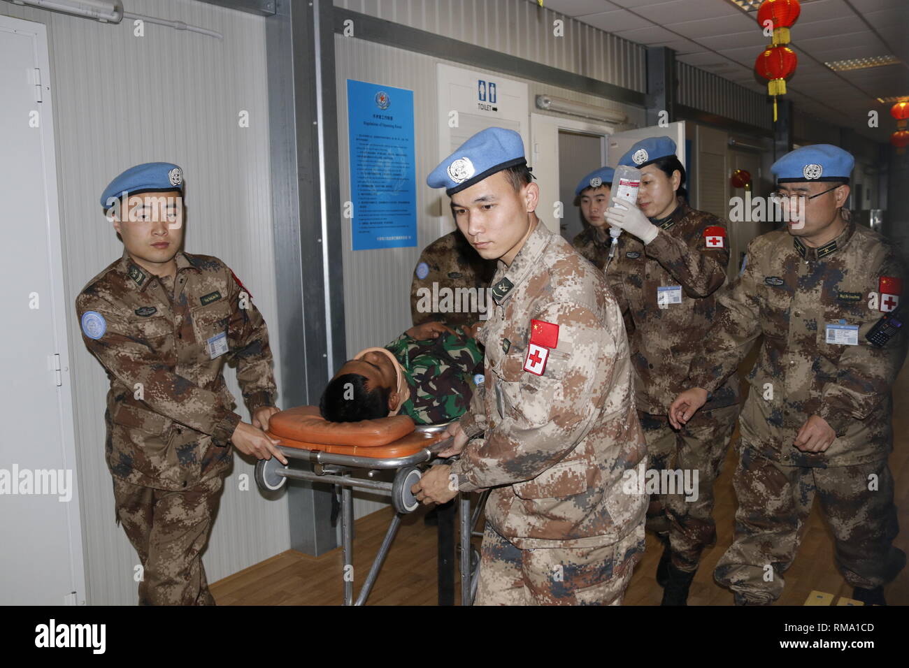 Beirut. 13th Feb, 2019. Medical staff of the 17th Chinese peacekeeping ...
