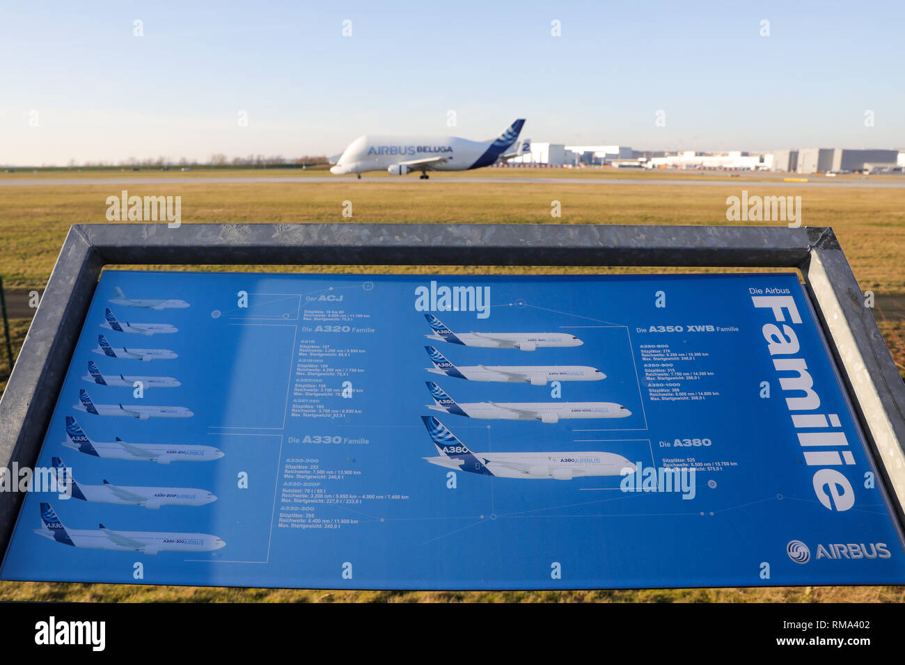 Hamburg, Germany. 14th Feb, 2019. A sign with aircraft of the Airbus ...