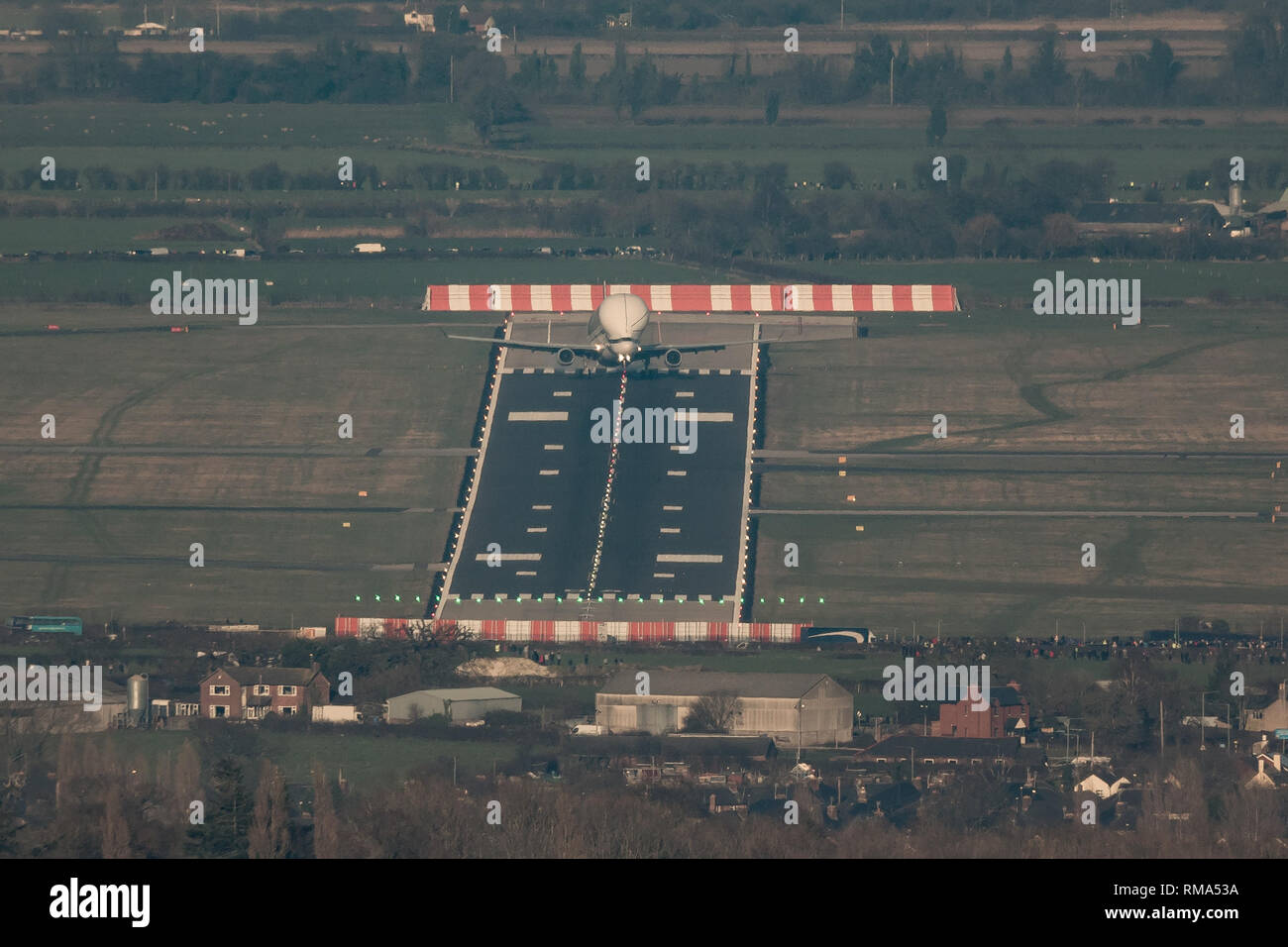 Hawarden Aerodrome/Broughton, UK. 14h February, 2019. Viewed from Waun ...