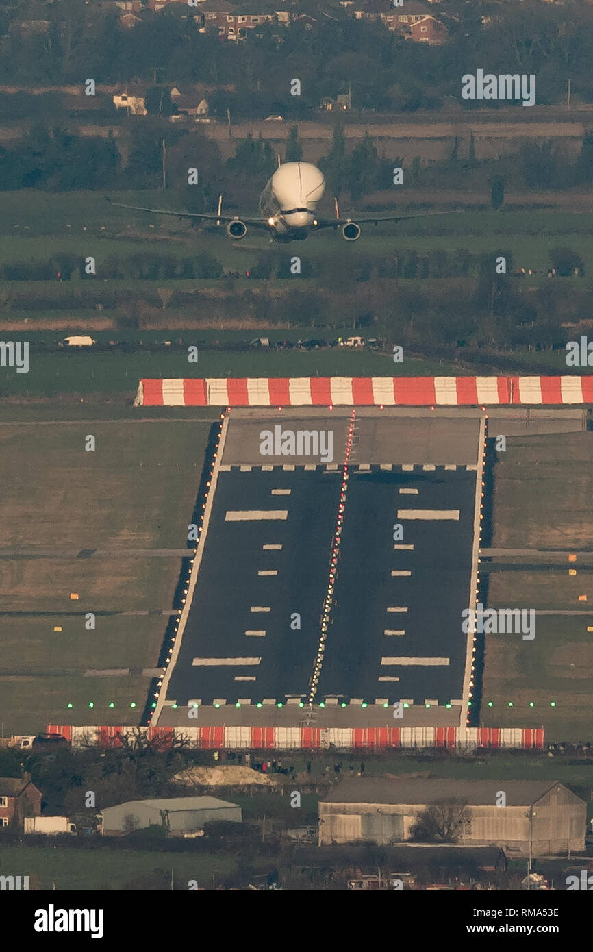Hawarden Aerodrome/Broughton, UK. 14h February, 2019. Viewed from Waun ...