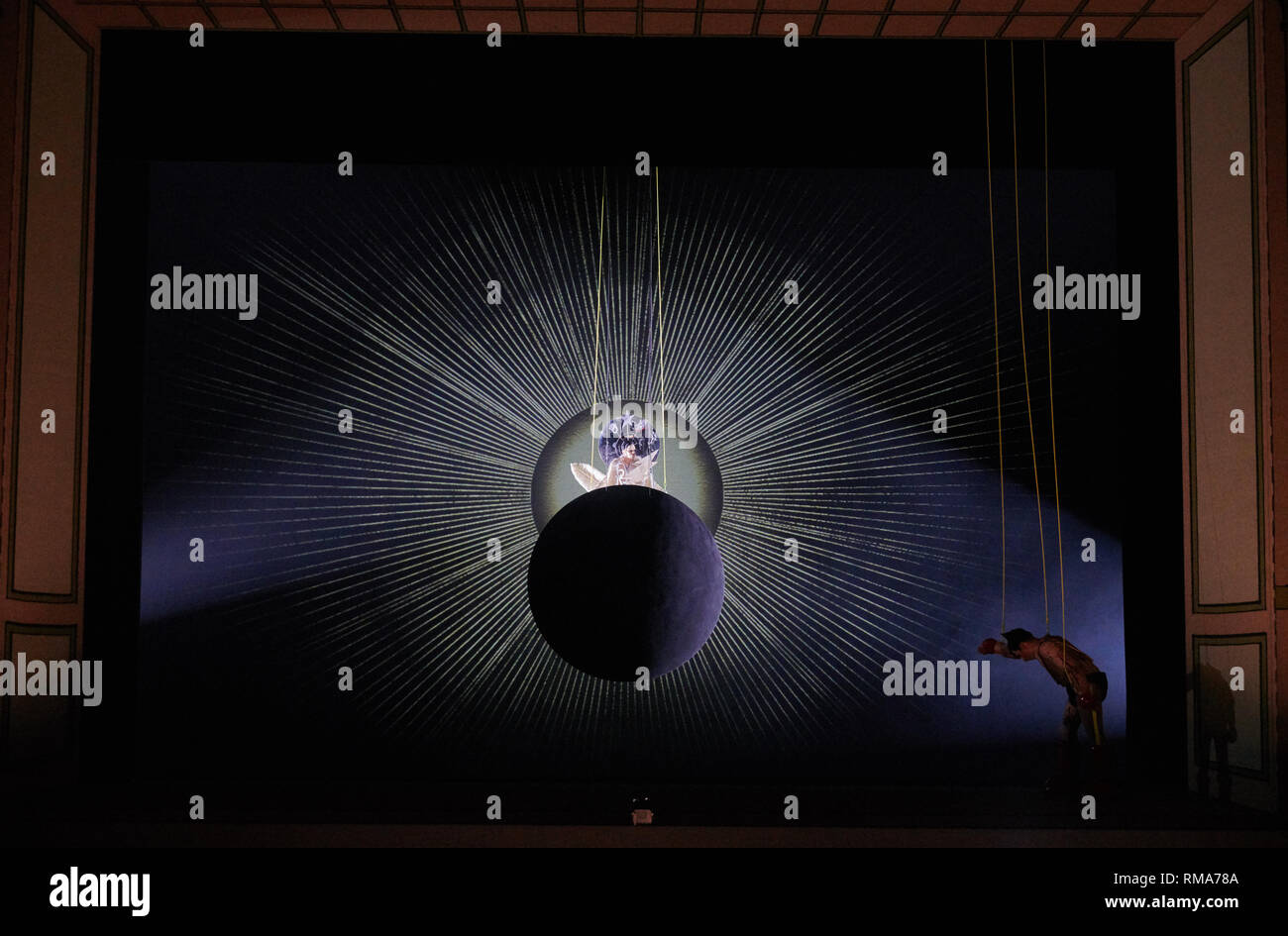 Berlin, Germany. 14th Feb, 2019. Singer Tuuli Takala sits on a moon on ...