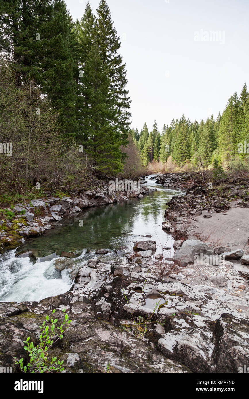 The Upper Rogue River beneath the Prospect Dam with fast moving clear ...