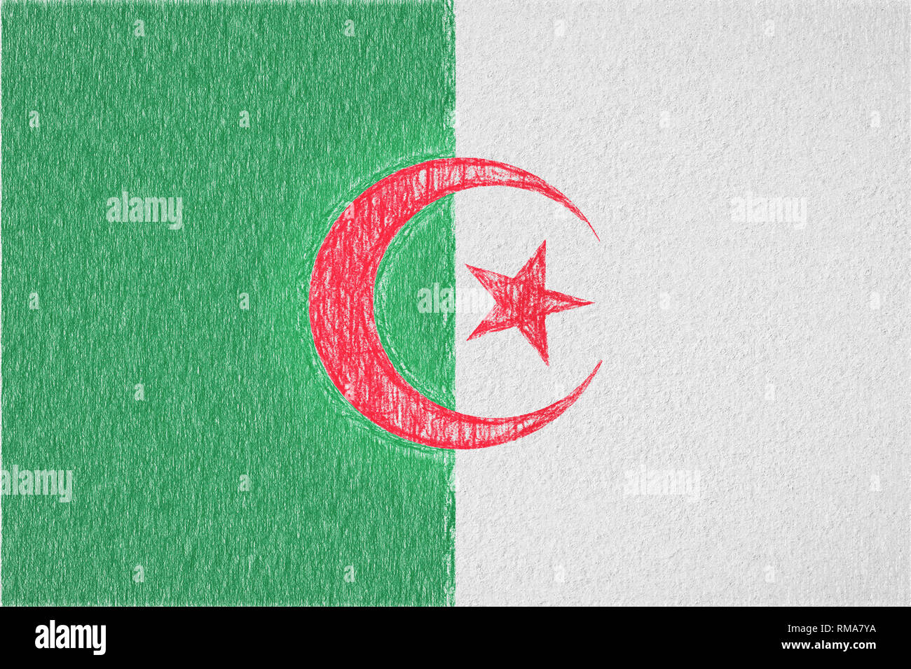 Algeria painted flag. Patriotic drawing on paper background. National flag of Algeria Stock ...