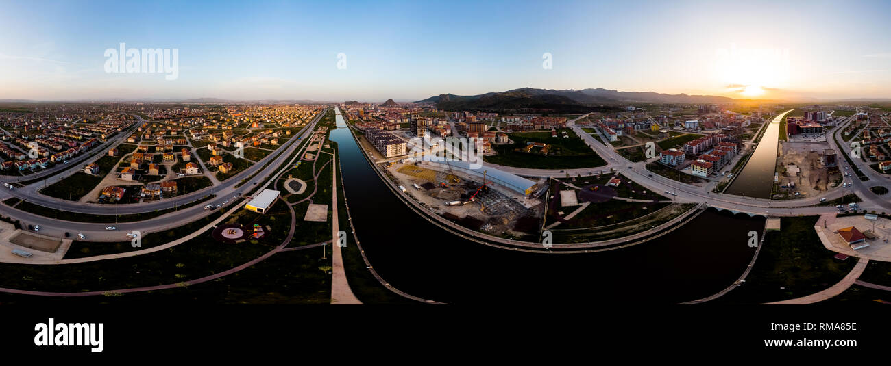 360 degree panoramic view to the city of Afyon and river Akarcay in ...
