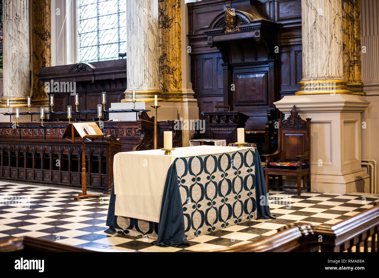 BIRMINGHAM, UK - March 2018 Bishop Seat is Between Two Pedestals. Altar ...