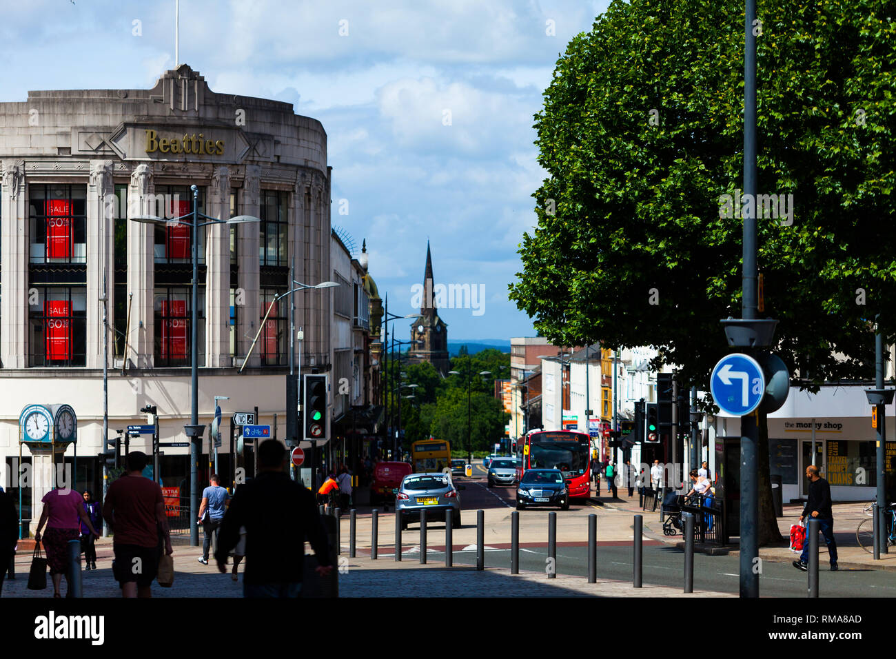 BIRMINGHAM, UK - March 2018 Cars, Buses and People Walking in the ...