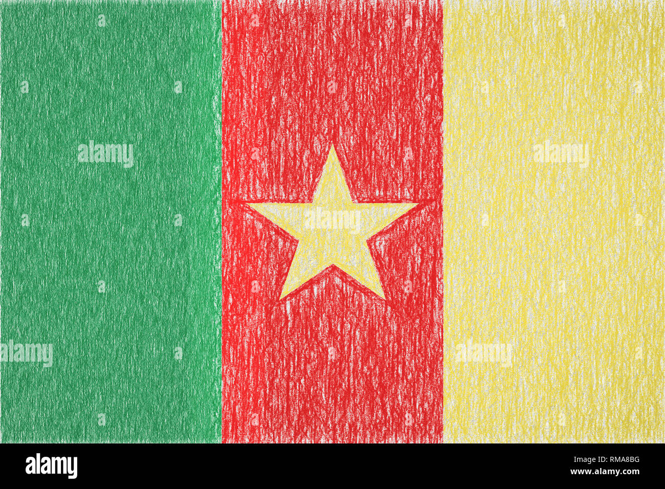 Cameroon painted flag. Patriotic drawing on paper background. National ...