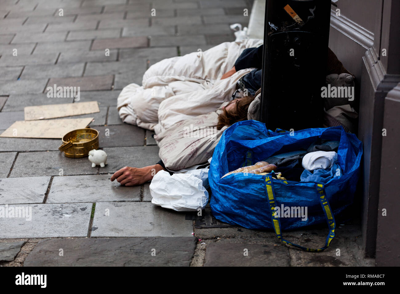 BIRMINGHAM, UK - March 2018 Homeless Person Living and Sleeping on the ...
