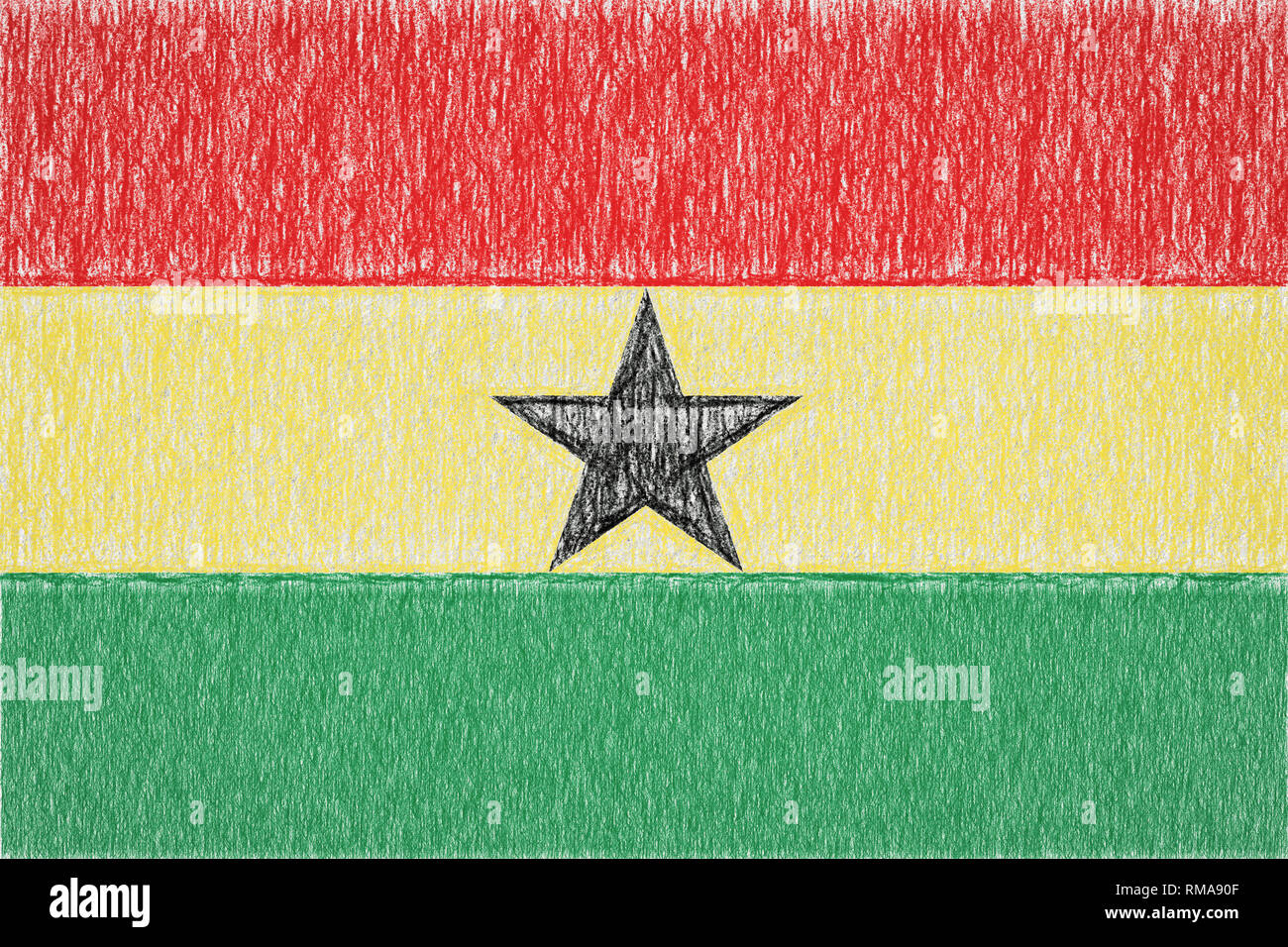 Ghana painted flag. Patriotic drawing on paper background. National ...