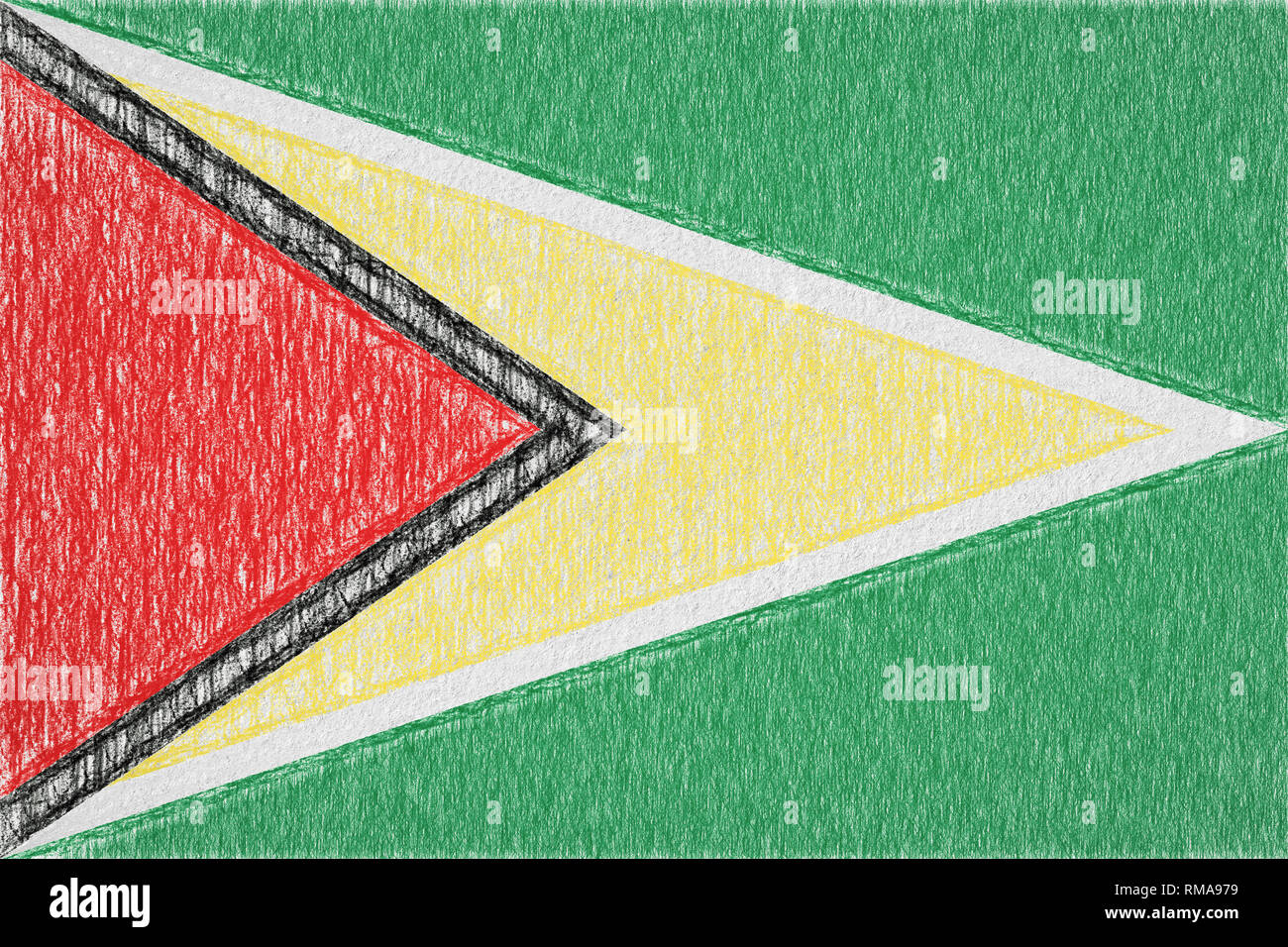 Guyana painted flag. Patriotic drawing on paper background. National flag of Guyana Stock Photo ...