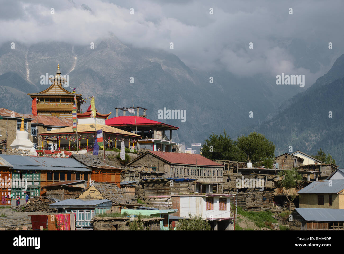 View of the village of Kalpa, with the Kinnaur Kailash mountain range ...