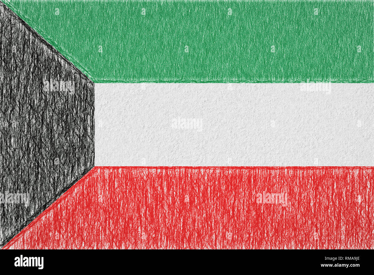 Kuwait painted flag. Patriotic drawing on paper background. National ...