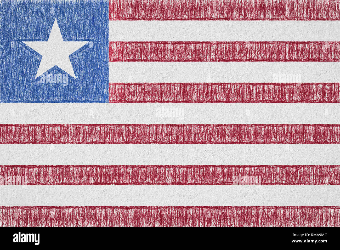 Liberia painted flag. Patriotic drawing on paper background. National ...