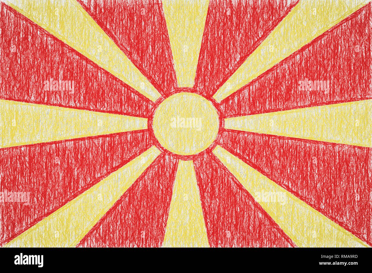 Macedonia painted flag. Patriotic drawing on paper background. National ...