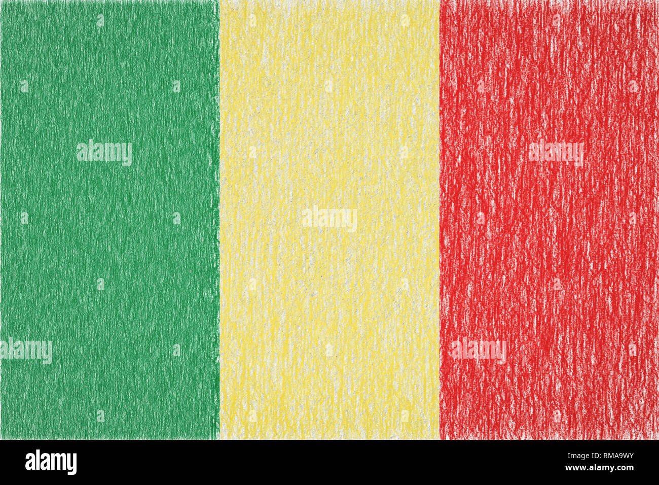 Mali painted flag. Patriotic drawing on paper background. National flag ...