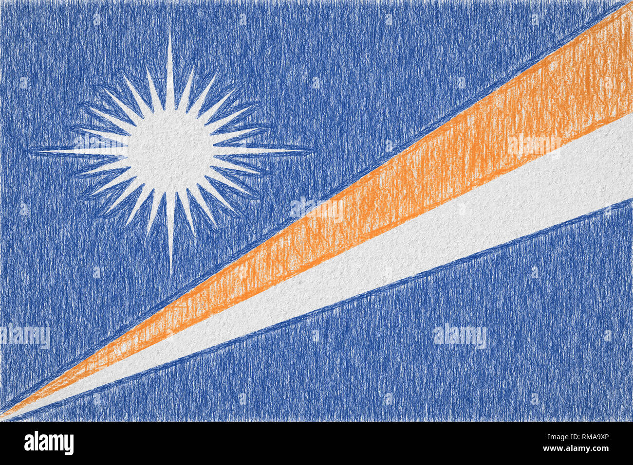 Marshall Islands painted flag. Patriotic drawing on paper background ...
