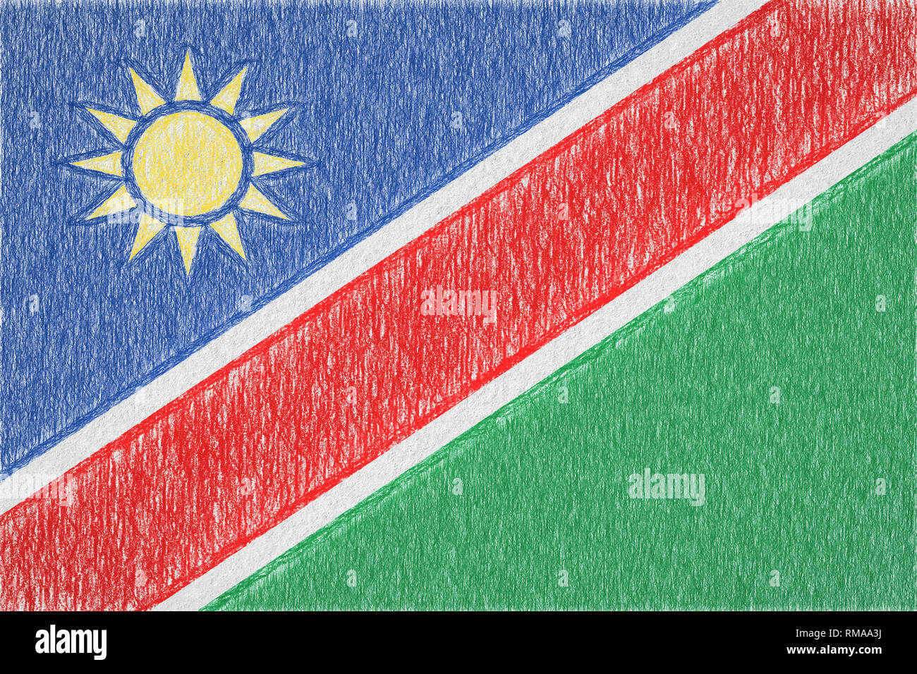 Namibia painted flag. Patriotic drawing on paper background. National ...