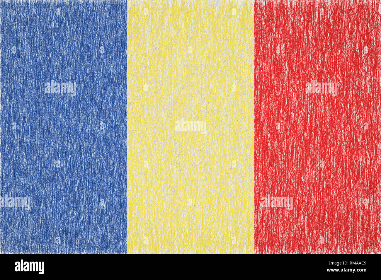 Romania painted flag. Patriotic drawing on paper background. National ...