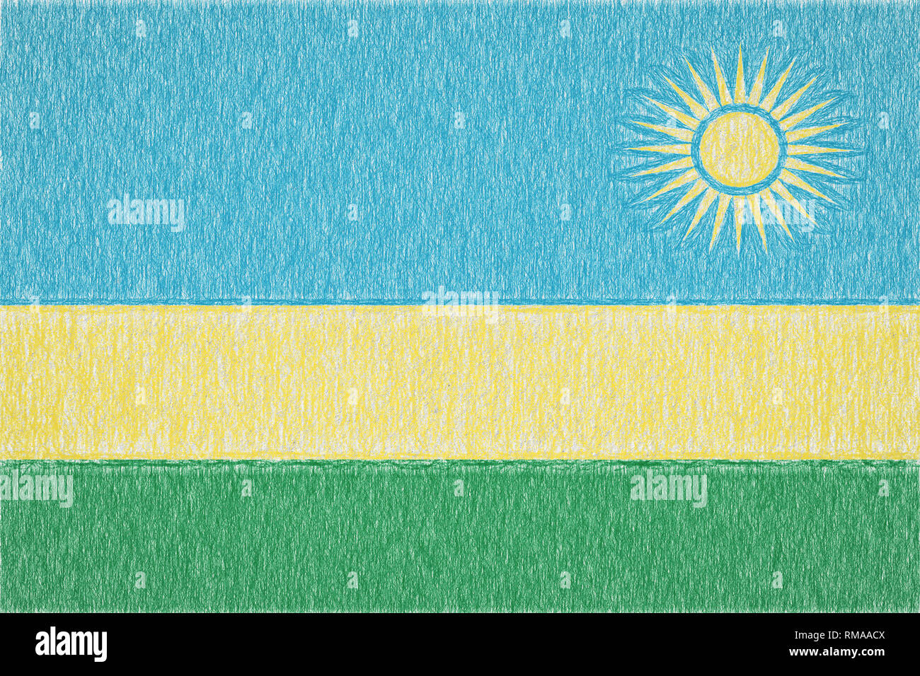 Rwanda painted flag. Patriotic drawing on paper background. National ...