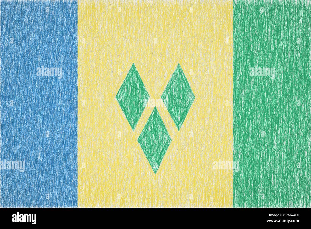 Saint Vincent and the Grenadines painted flag. Patriotic drawing on ...