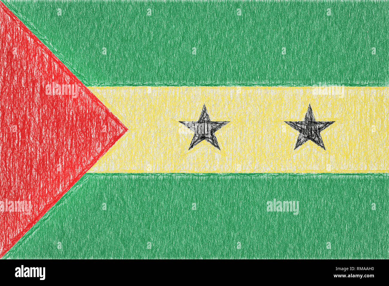 Sao Tome and Principe painted flag. Patriotic drawing on paper ...