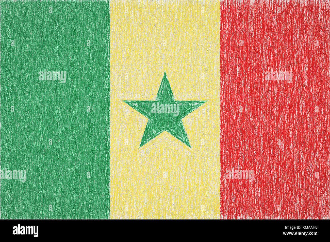 Senegal painted flag. Patriotic drawing on paper background. National ...