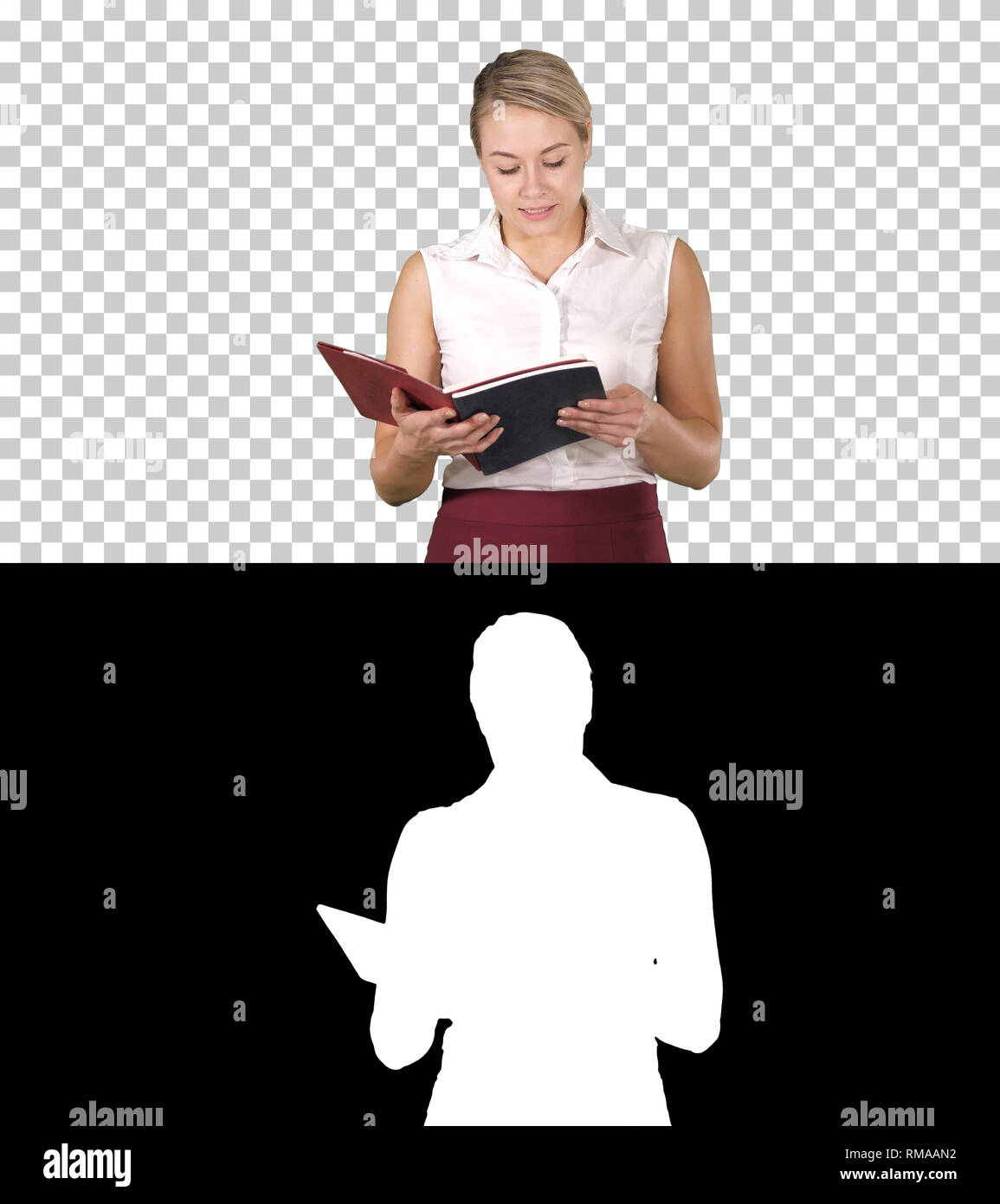 Woman hold and open book or notebook reading something out loud, Alpha ...