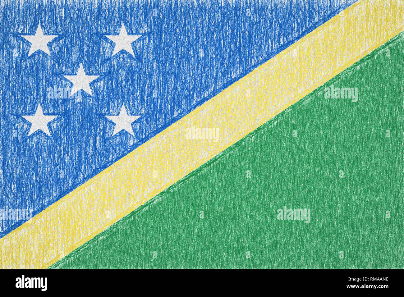 Solomon Islands painted flag. Patriotic drawing on paper background ...