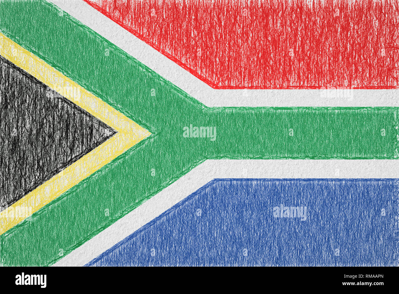 South Africa painted flag. Patriotic drawing on paper background ...