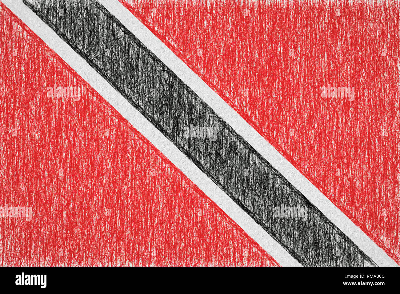 Trinidad and Tobago painted flag. Patriotic drawing on paper background. National flag of ...