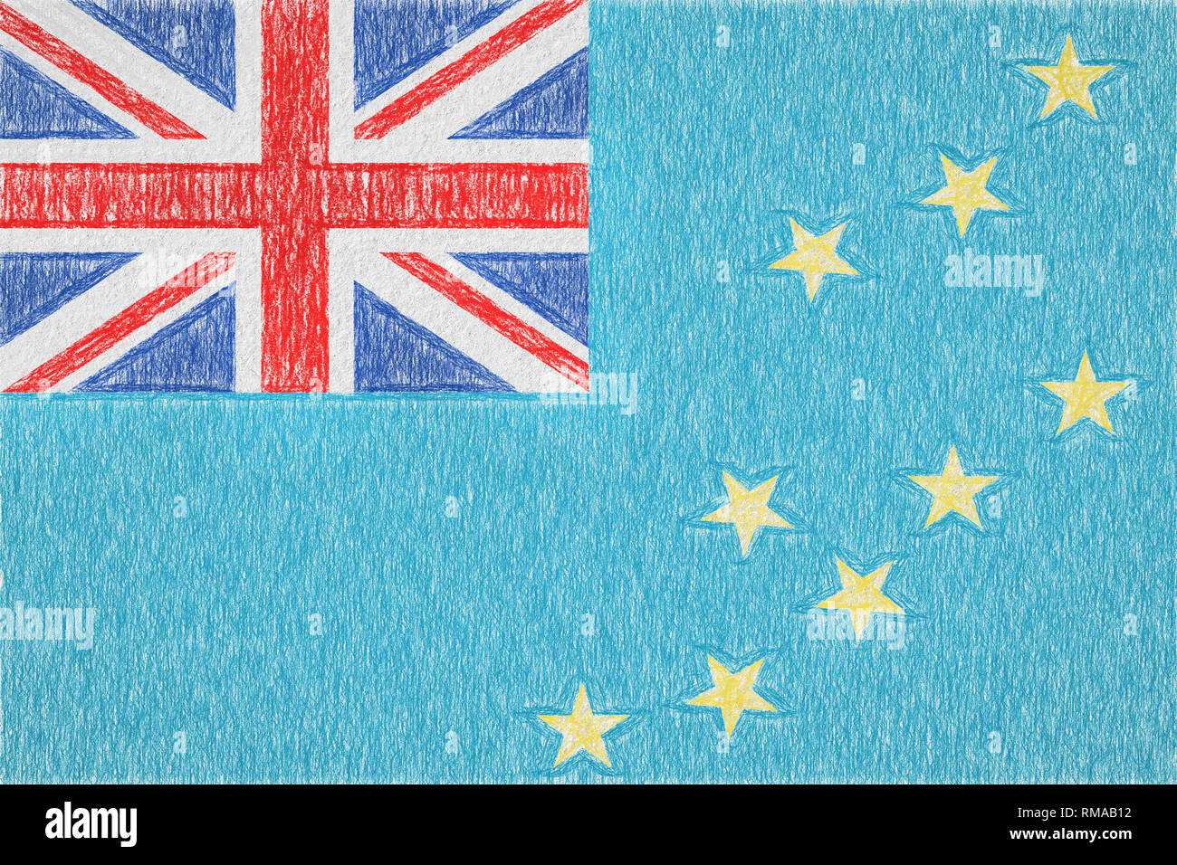 Tuvalu painted flag. Patriotic drawing on paper background. National ...