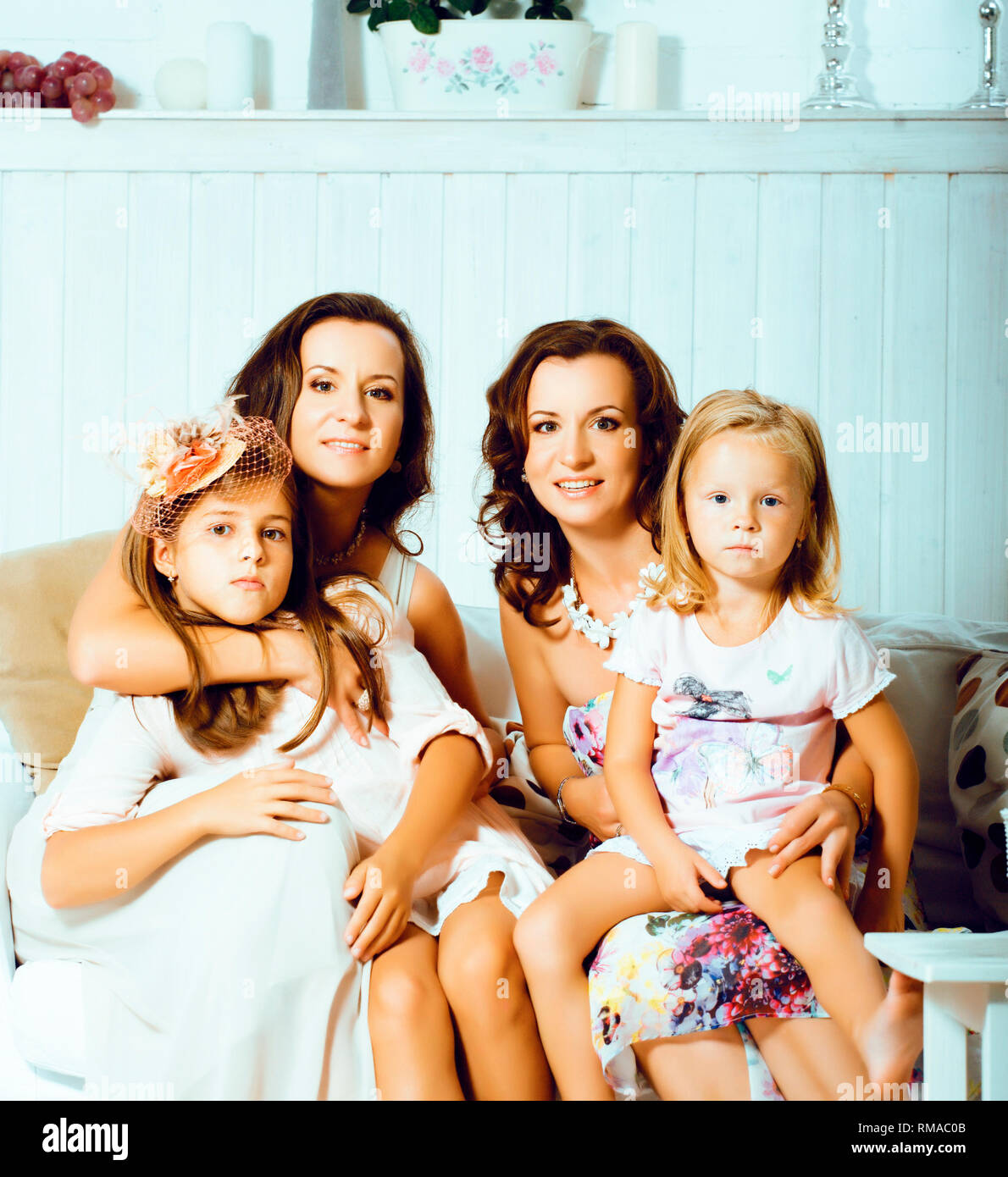 young pretty modern family at home happy smiling, lifestyle people ...