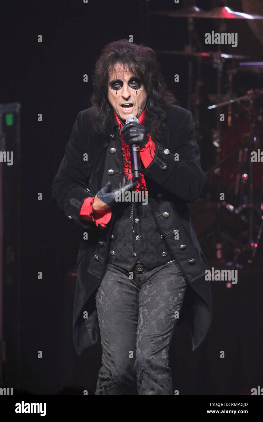 Singer Alice Cooper is shown performing on stage during a "live ...