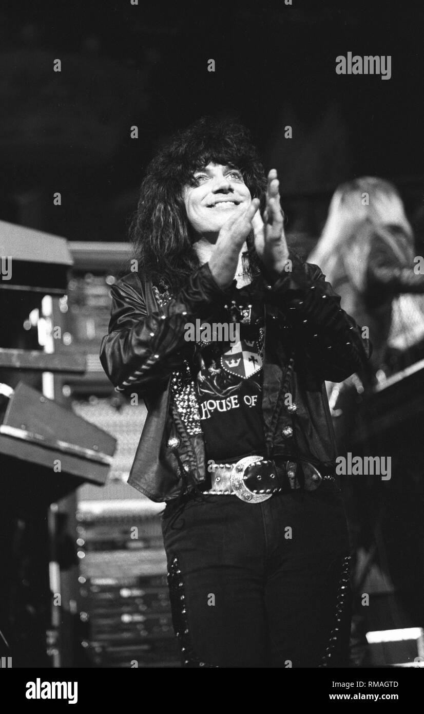 Singer James Christian of House of Lords is shown performing on stage ...