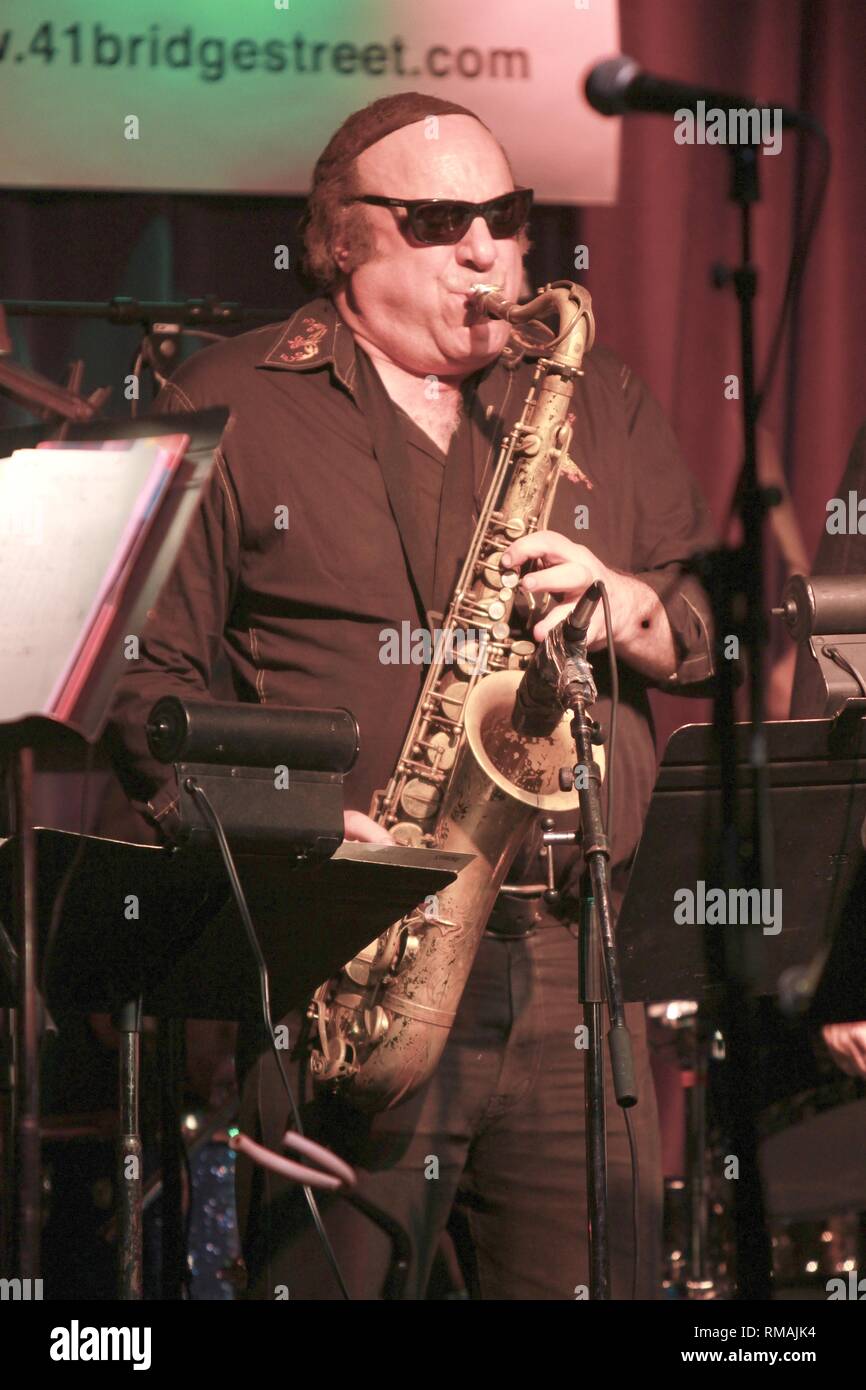 Saxophonist Arno Hecht is shown performing on stage during a "live" concert appearance with The ...