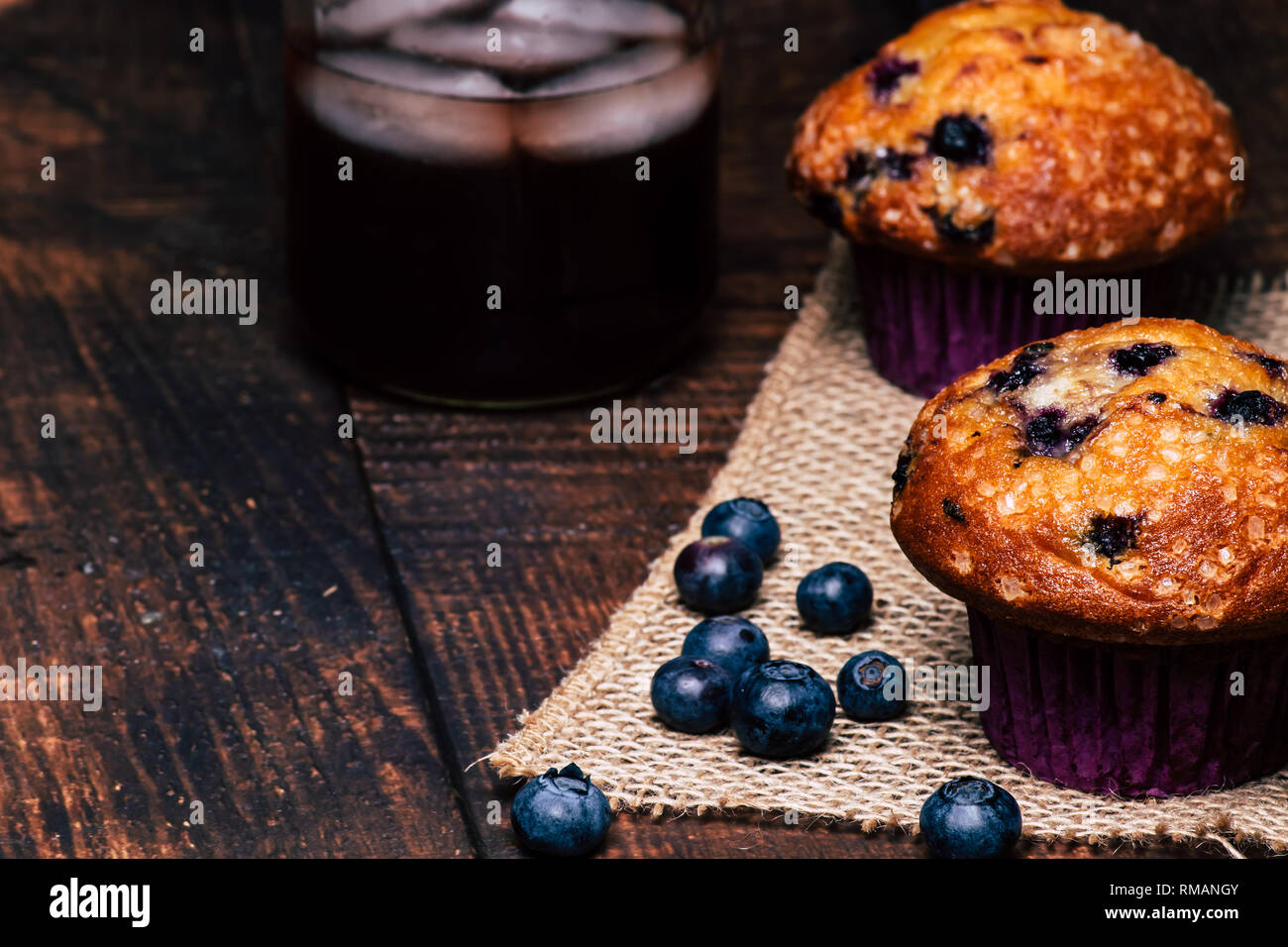 blueberry muffins and drink Stock Photo - Alamy