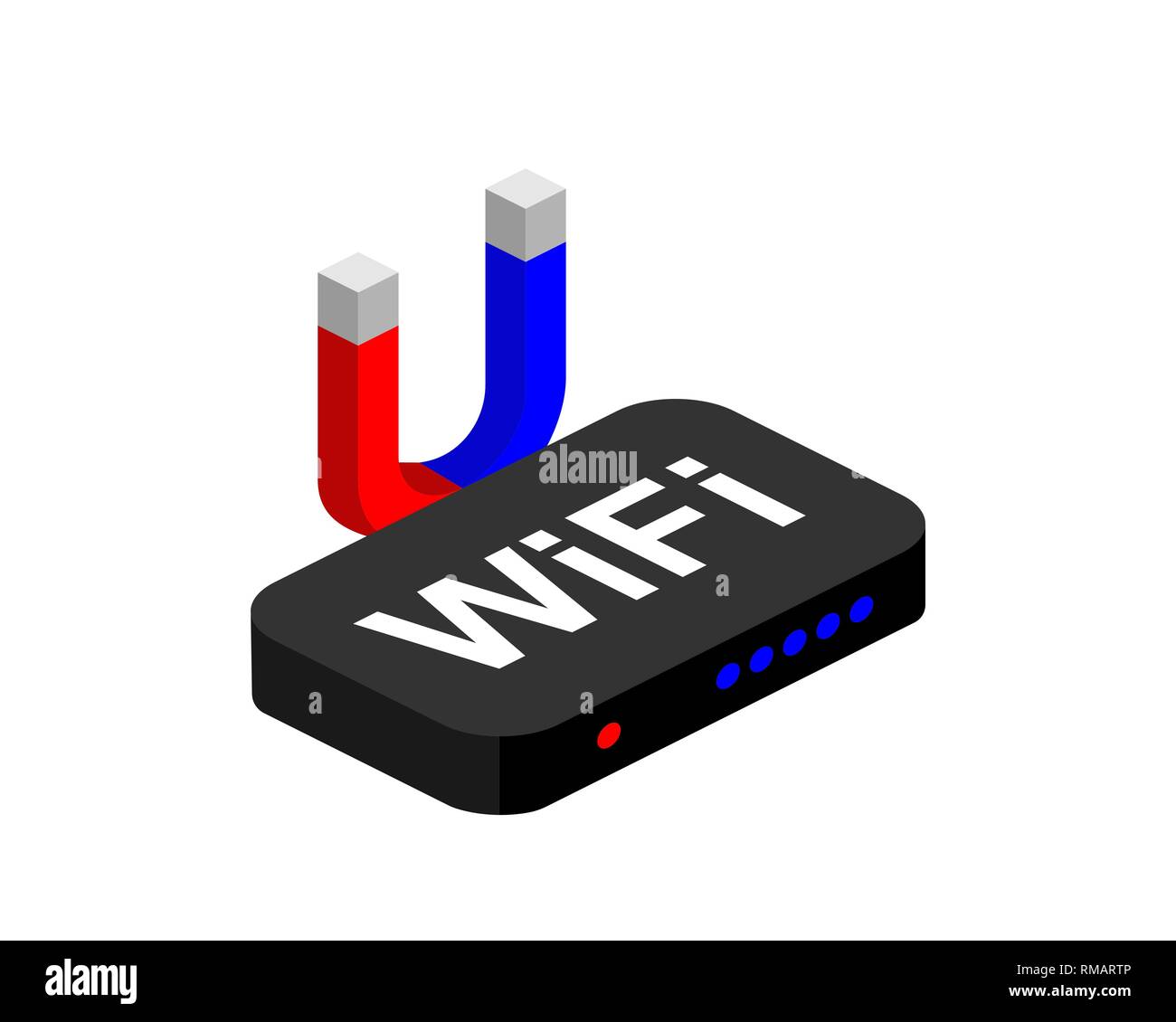 Black wireless wi-fi router with magnet antenna. Isometric creative ...