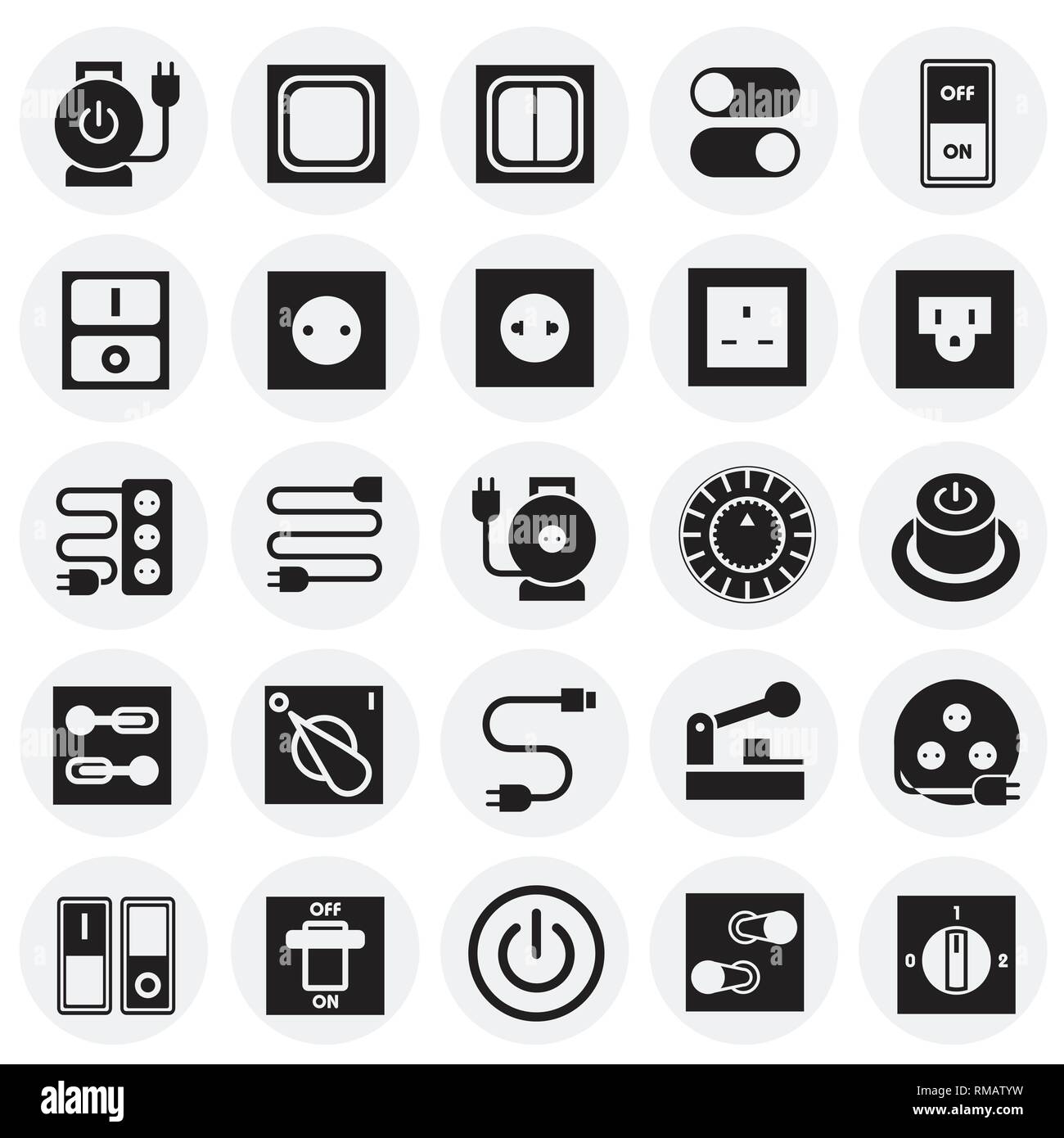Electric ware icons set on circles background for graphic and web ...