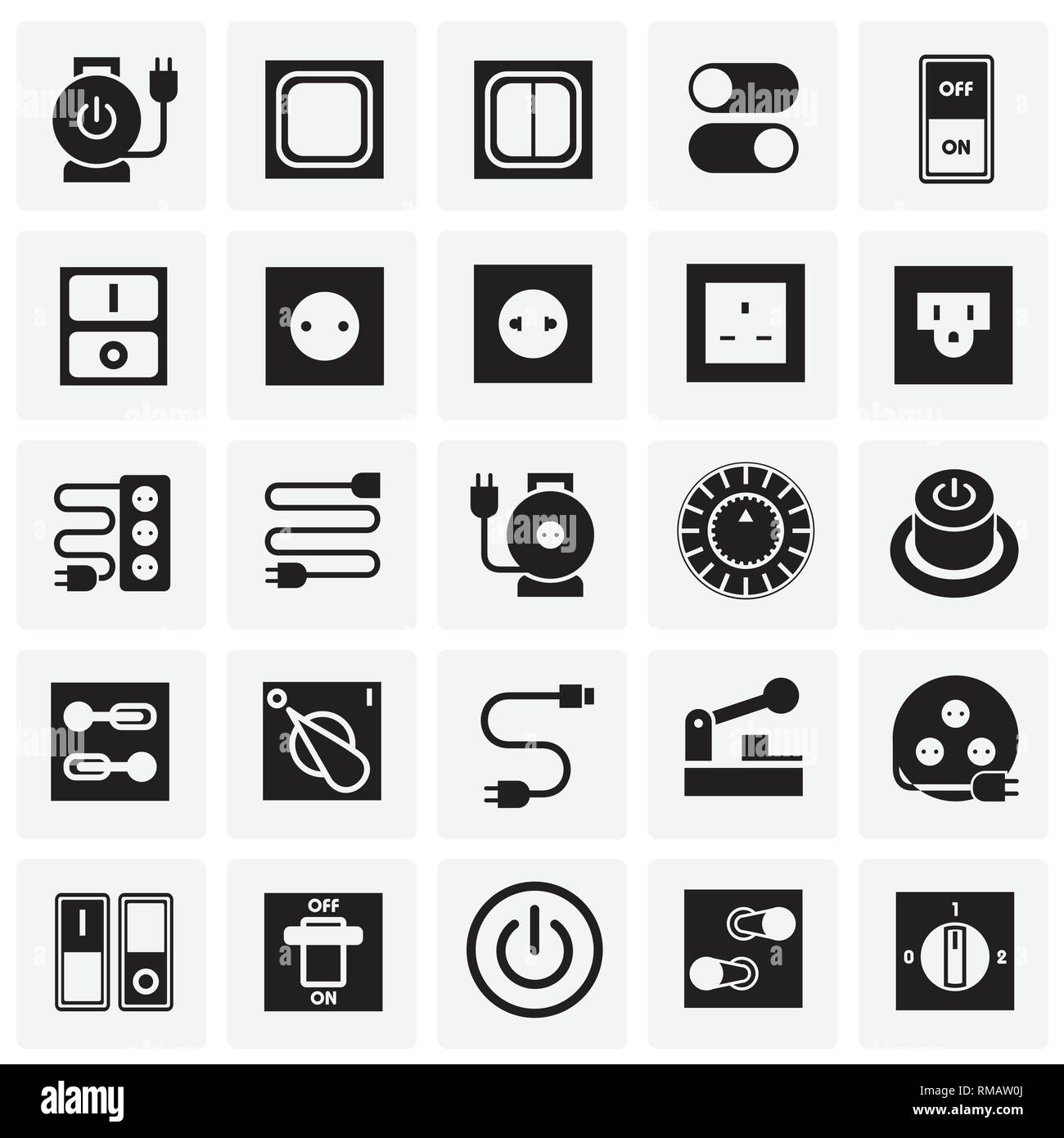 Electric ware icons set on squares background for graphic and web ...