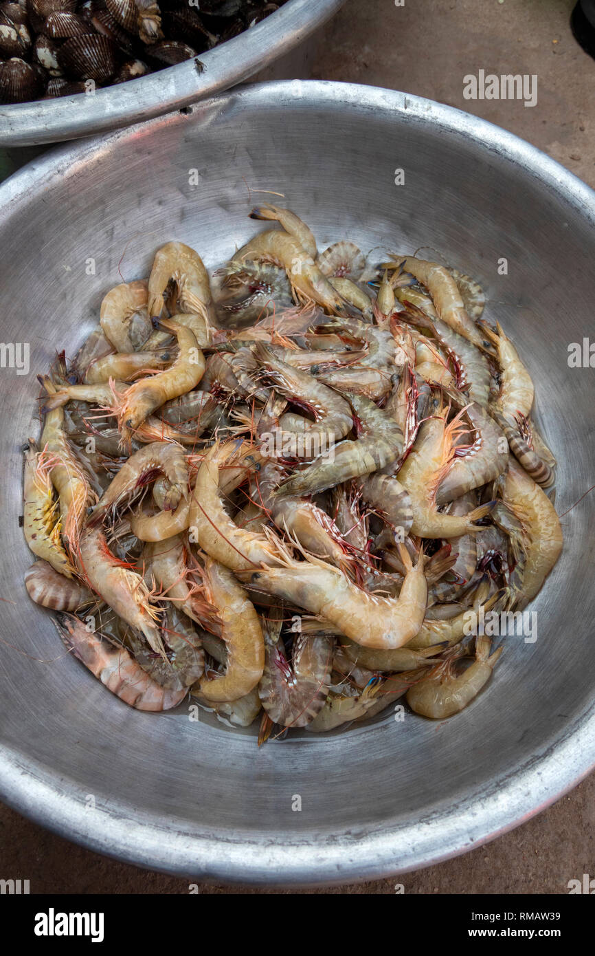 Cambodia, Kampot Province, Kampot, Fish Island Road, small local market ...