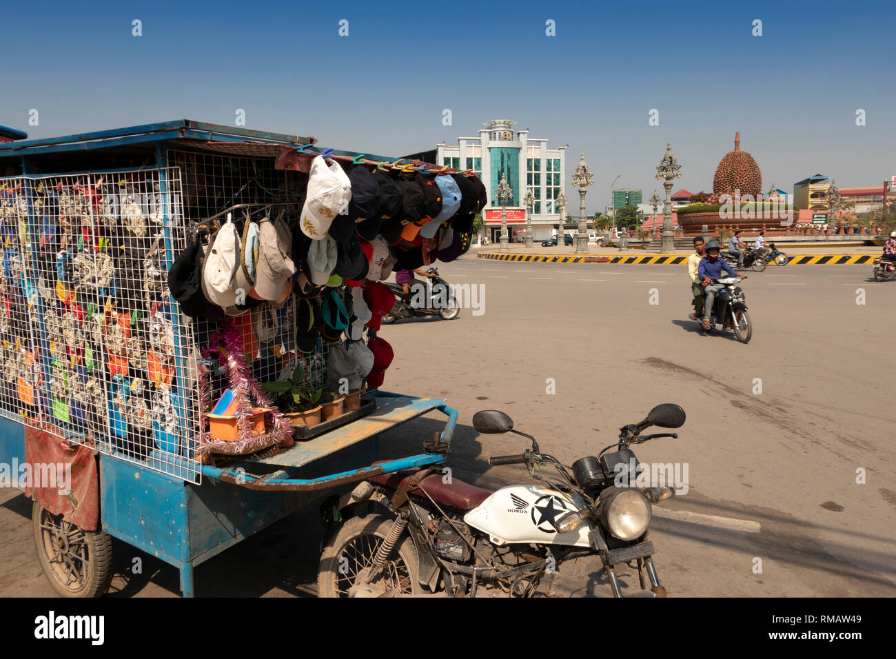 Cambodia, Kampot Province, Kampot city, Durian Roundabout, local ...
