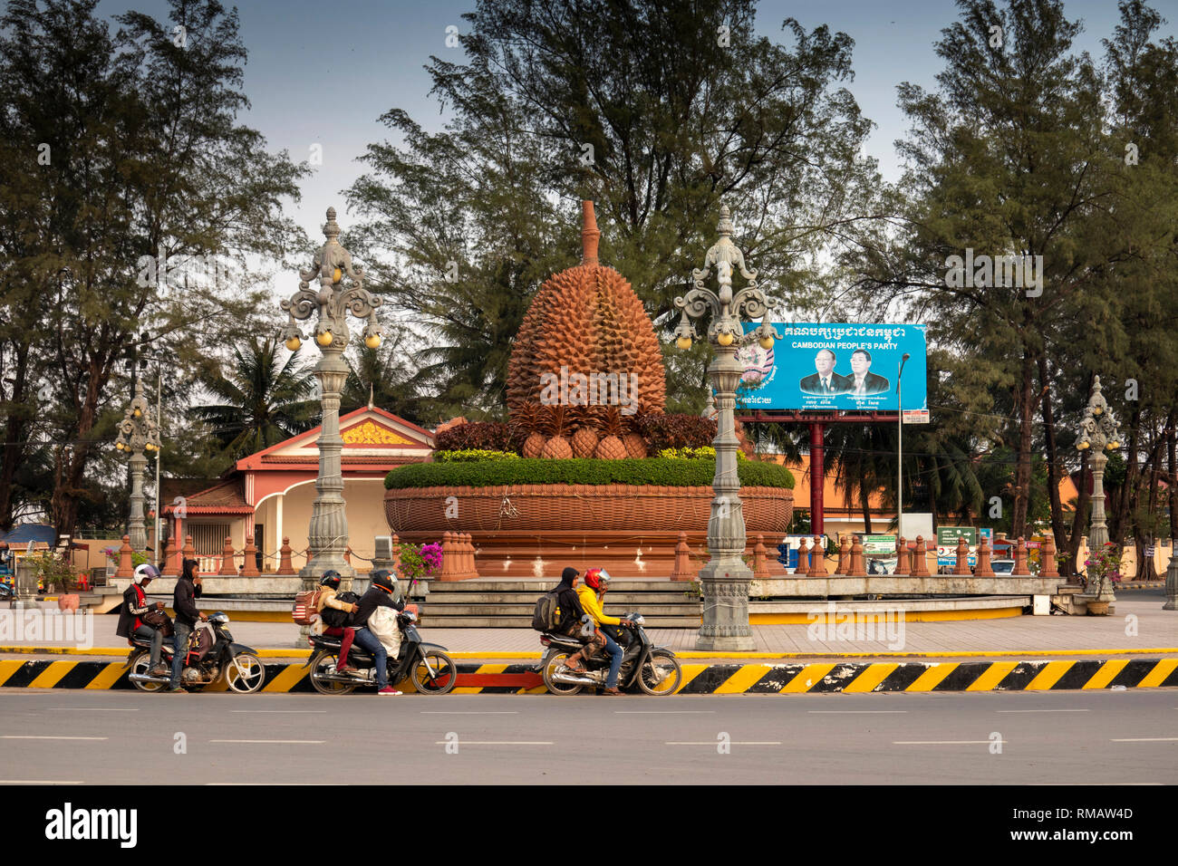 Cambodia, Kampot Province, Kampot city, Durian Roundabout, local ...