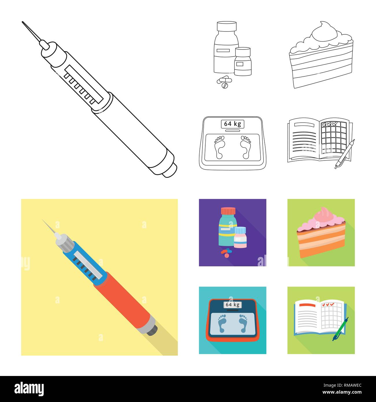 insulin,bottle,piece,Libra,notepad,injection,pill,pie,balance,notebook ...