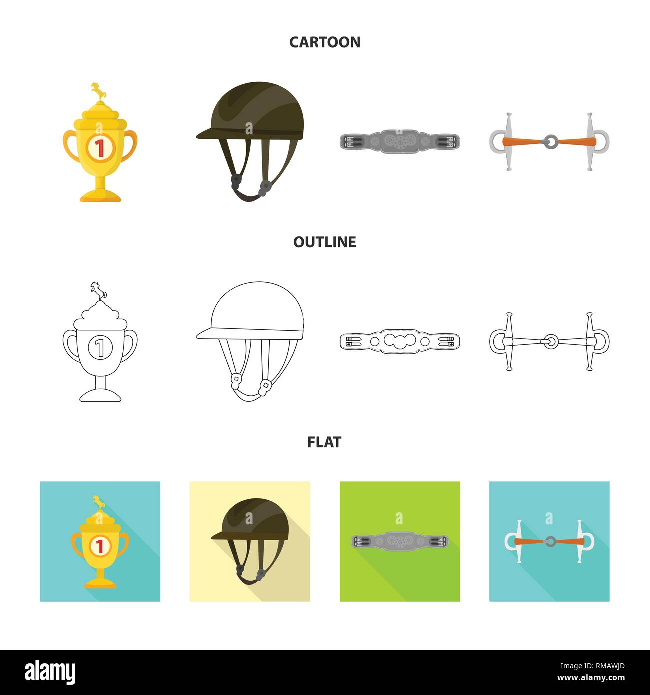 Isolated object of equipment and riding sign. Collection of equipment ...