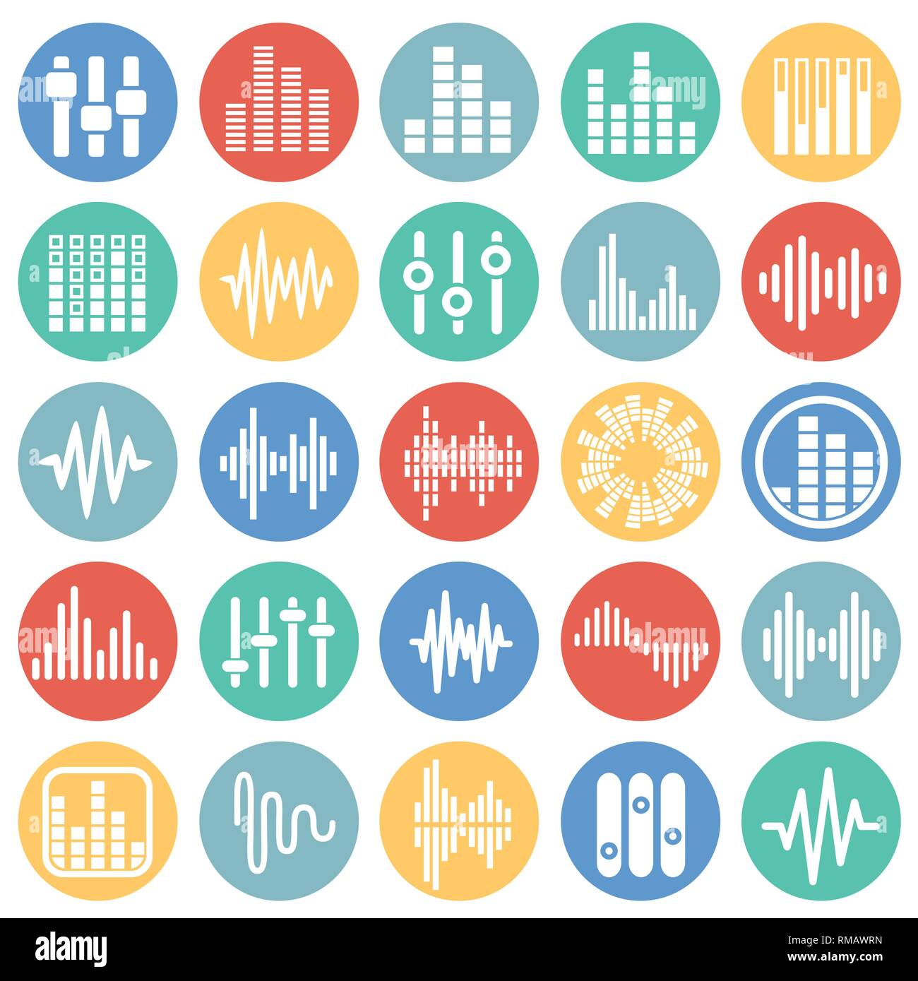 Equalizer icons set on color circles white background for graphic and ...