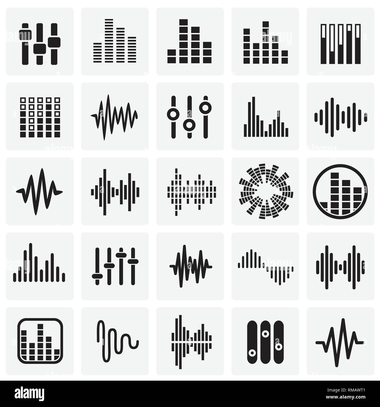 Equalizer icons set on squares background for graphic and web design, Modern simple vector sign ...